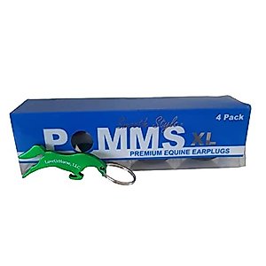 Pomms XL Horse Ear Plugs - 1 Pack Smooth Style Extra Large Black Ear Plugs for Showing, Training and Competitions with a Horse Shaped Bottle Opener Keychain (Color May Vary)