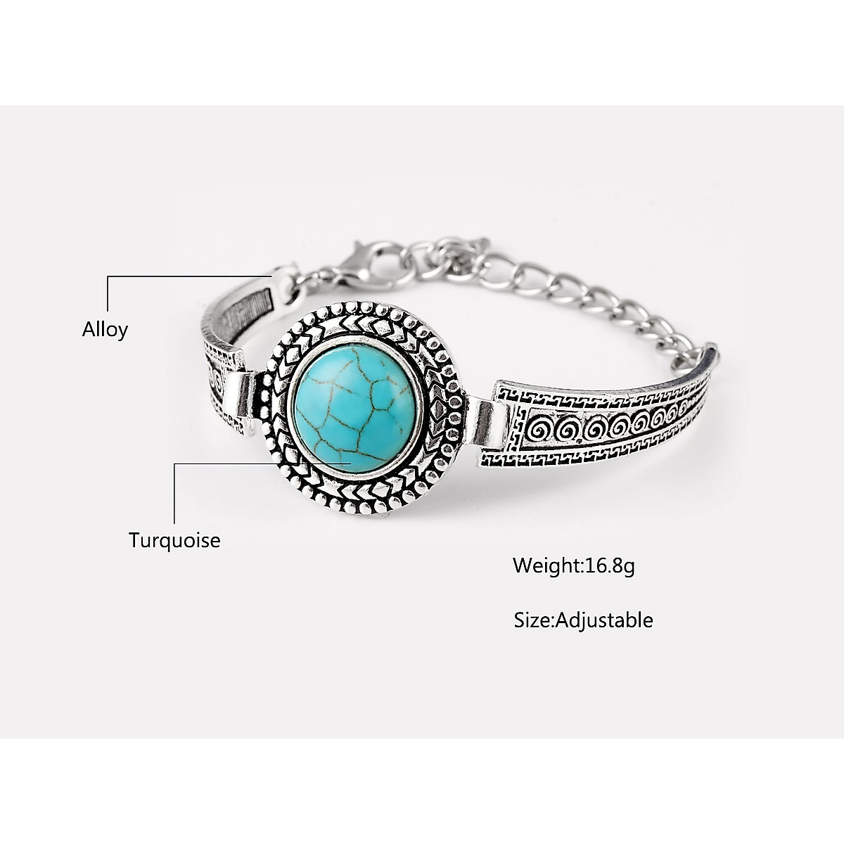ZIVEMOT Western National Style Vintage Turquoise Bracelet Silver Turquoise Bangle Western Jewelry for Women