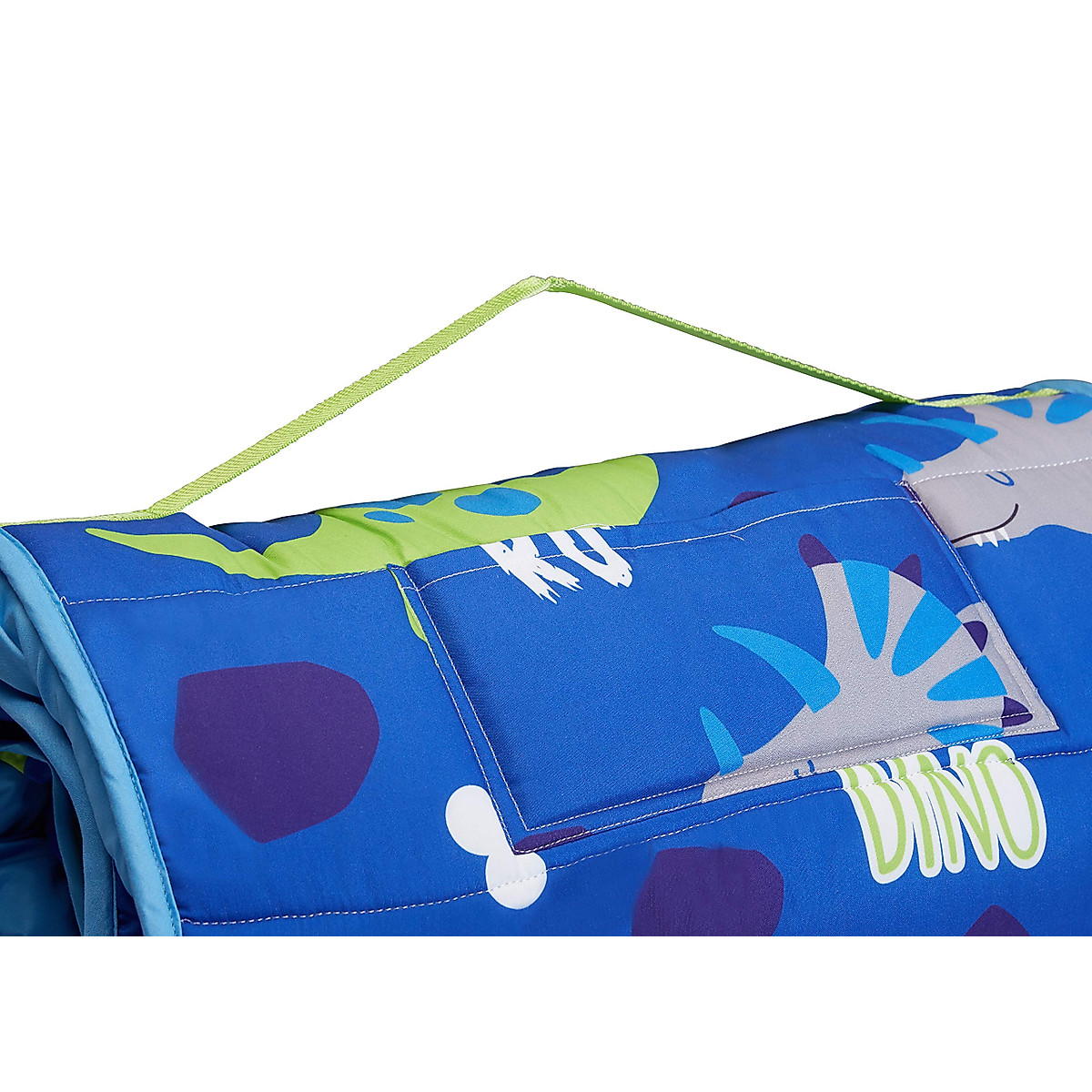 EVERYDAY KIDS Nap Mat with Removable Pillow - Roarin' Dinos - Carry Handle with Straps Closure, Rollup Design, Soft Microfiber for Preschool, Daycare, Travel Sleeping Bag - Ages 3-6 Years