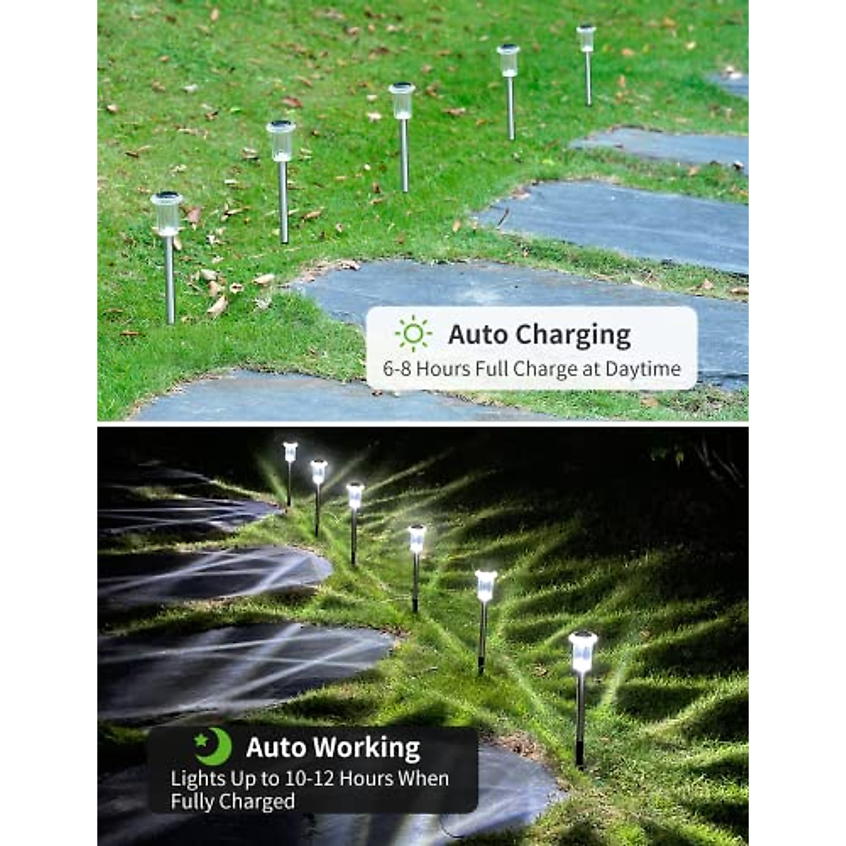 papasbox 12 Pack Solar Pathway Lights Solar Outdoor Lights Stainless Lamp Waterproof LED Solar Powered Landscape Path Ground Stakes Light for Lawn Garden Yard Patio Walkway Driveway Lighting