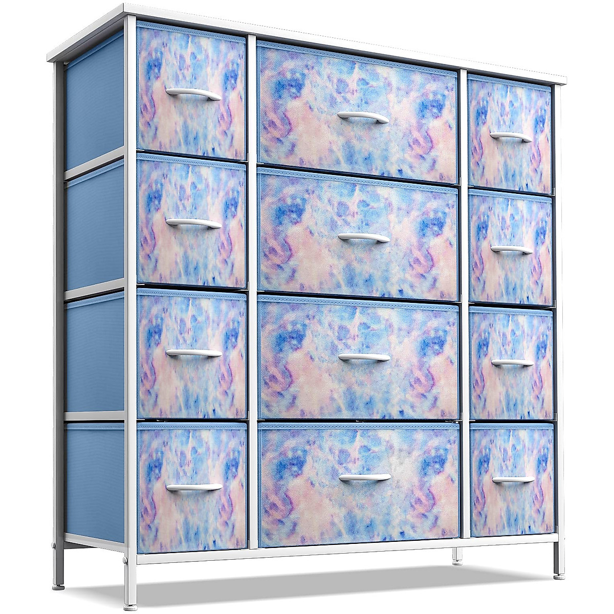 Sorbus Kids Dresser with 12 Drawers and 3 Drawer Nightstand Bundle - Matching Furniture Set - Storage Unit Organizer Chests for Clothing - Bedroom, Kids Rooms, Nursery, & Closet (Tie Dye)