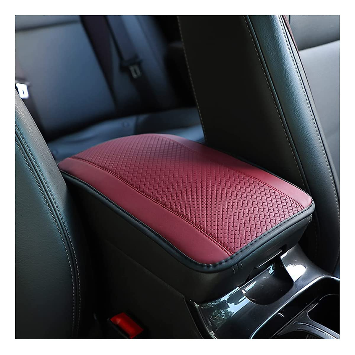 Ziciner Leather Car Center Console Armrest Pad, PU Waterproof Auto Seat Box Cover Protector, Hand Rest Cushion Protection Pad, Vehicles Interior Accessories Universal for Car,SUV (Wine Red)