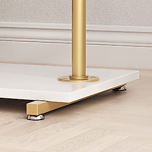 FONECHIN Gold Metal Clothing Rack with Wood Shelf, Heavy Duty Rolling Garment Rack with Wheels for Bedroom Retail Boutique Use (49.21L inches)