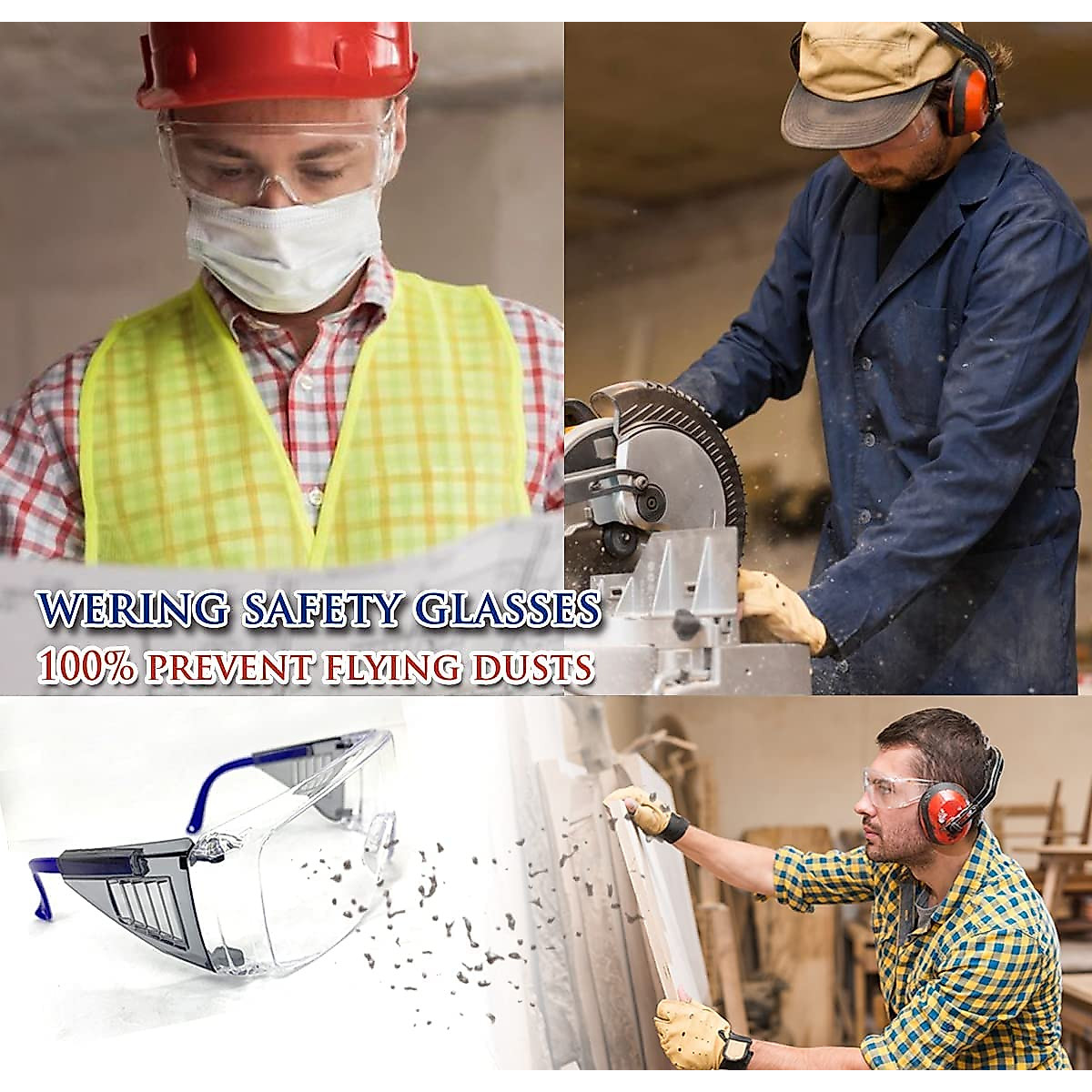 XII WY 3 Pack of Safety Glasses (3 Pairs in 3 Colors) Anti-Fog Crystal Clear Eye Protection Over Glasses Scratch Resistant lab Safety Construction Work CE EN 166 Certified