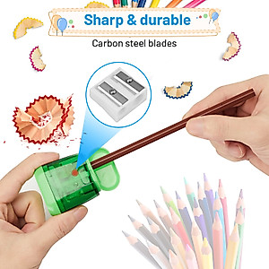 NeaLia Colored Pencil Sharpeners Manual, Hand Held Small Compact Pencil Sharpener for Kids with Lid Dual Hole, (8-11mm) No.2/Makeup Pencils Classroom Adults Artist Students School Home Office -4PCS