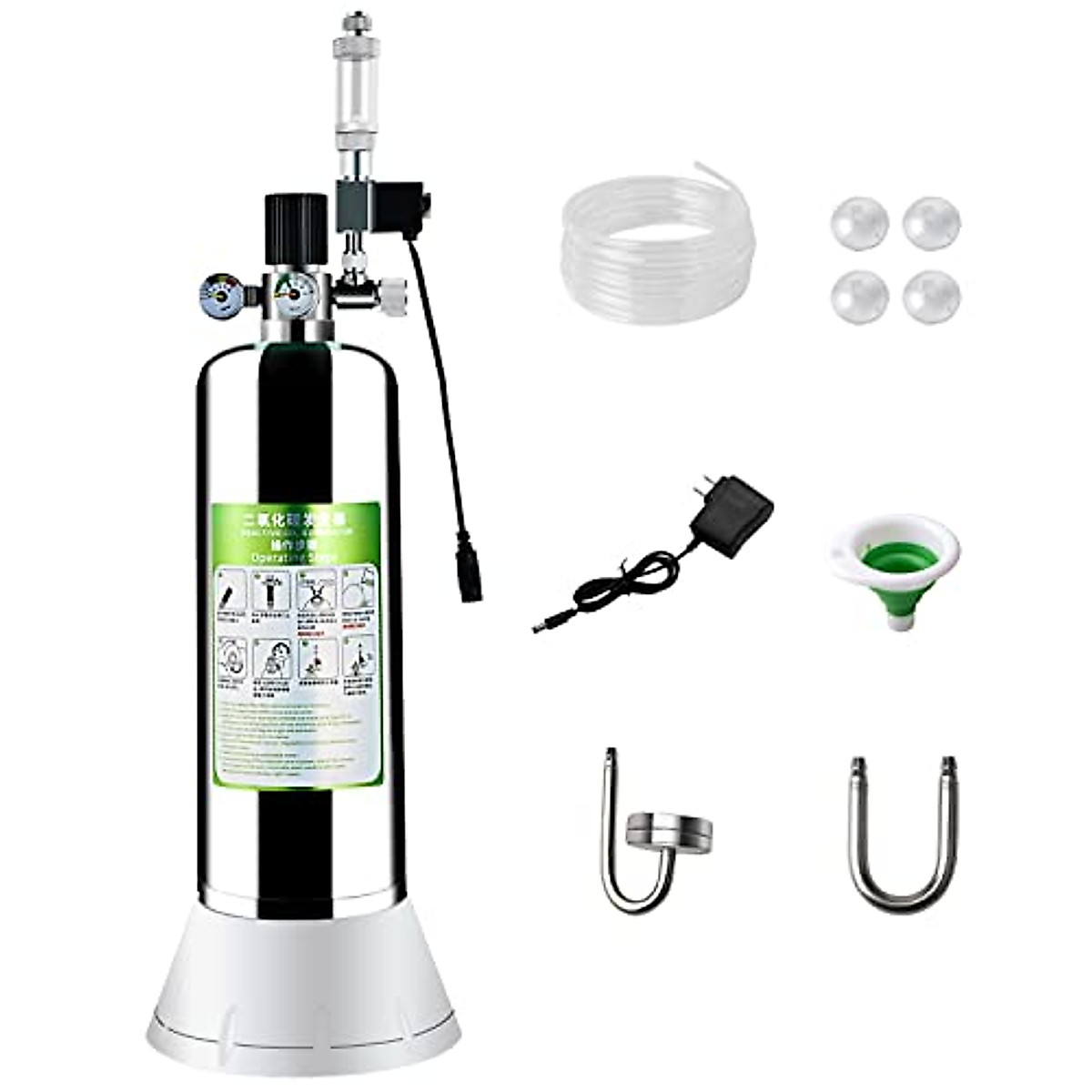 ZRDR CO2 Generator System Carbon Dioxide 2L with Dual Gauge Display Pressure Gauge Automatic Pressure Relief Valve Bubble Counter for Plants Aquarium, Stable Output