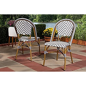 Baxton Studio Celie Classic French Indoor and Outdoor Grey and White Bamboo Style Stackable Bistro Dining Chair Set of 2