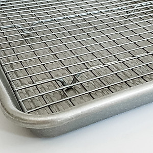 USA Pan Nonstick Quarter Sheet Pan Set of 2 and Half Sheet Baking Pan and Bakeable Nonstick Cooling Rack Set