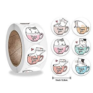 Kawaii Cat Thank You Stickers Round Cartoon Animal Adhesive Seal Labels for Greeting Cards Handmade Gift Decoration Labels Kids Reward Sealing Sticker Stationery，500pcs/roll