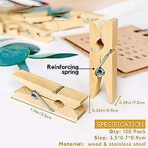 Mini Clothes Pins for Photo, Mini Clothespins, Wooden Small Clothes Pin, Tiny Decorative Clothespin for Little Baby Shower Photos Clips Pictures Crafts Display, Pack of 120