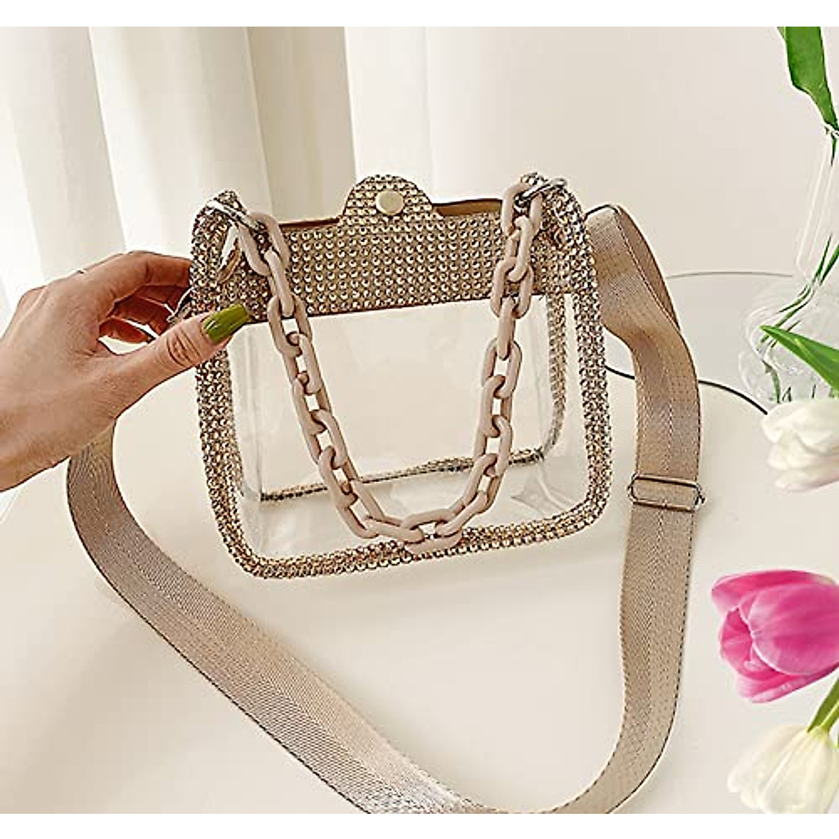 WANLD Clear Women's Crossbody Bag, Stadium Approved - Concert Event Transparent Small Wallet (golden)