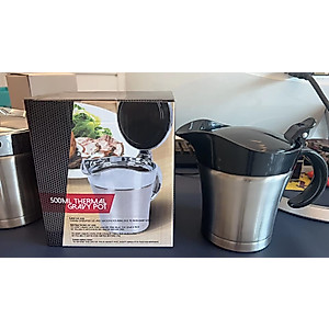 Stainless Steel thermal Gravy Boat, 16 Oz Double Insulated Gravy Sauce Jug with Hinged Lid for Family Dinner, Thanksgiving, Halloween, Christmas