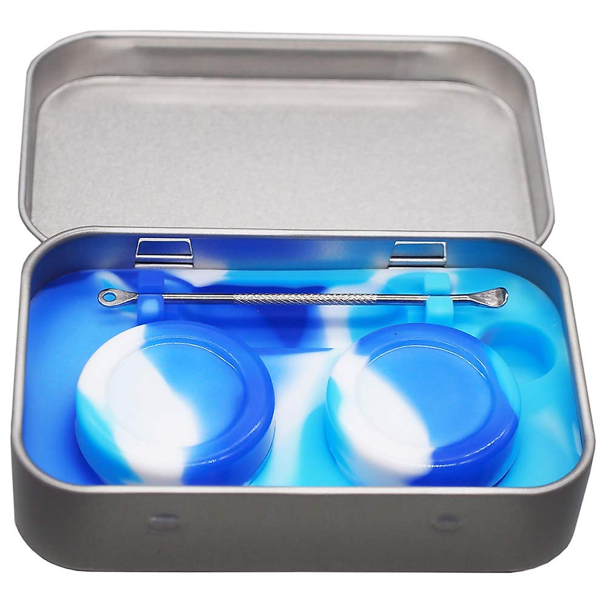 vitakiwi Portable 5ml Wax Silicone Containers Jars Non-stick with Stainless Steel Spoon and Tin Carrying Box, Multi-color (Set of 5)