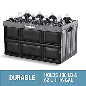 CleverMade Collapsible Storage Bin, Royal Blue, 3PK - 62L (16 Gal) Stackable Storage Containers, Holds 100lbs Per Bin - Plastic Storage Bins for Organizing, Closet Storage, Garage Storage