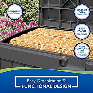 Suncast 50-Gallon Outdoor Resin Patio Deck Storage Box with Seat, Peppercorn