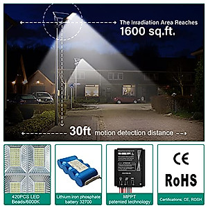 Gebosun 300W LED Solar Street Light Outdoor Solar Flood lamp 6000K Dusk to Dawn with Remote Control Security Waterproof Motion Sensor for Parking Lot, Garden, Warehouse,Pathway, Yard