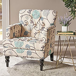 Christopher Knight Home Harrison Fabric Tufted Club Chair, White / Blue