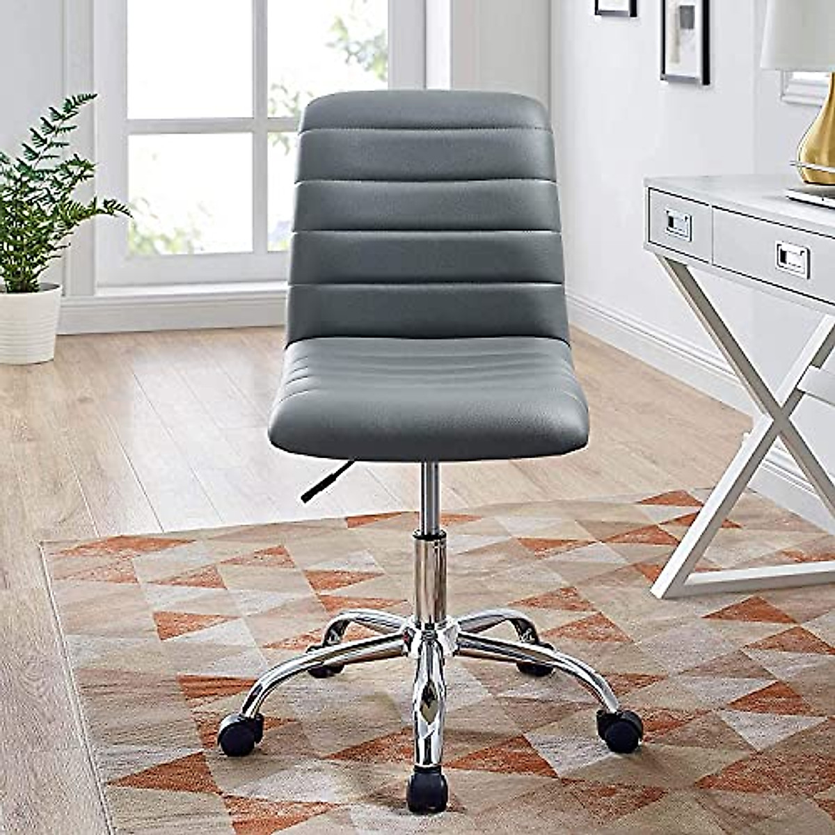 Modway Ripple Ribbed Armless Mid Back Swivel Computer Desk Office Chair In Gray