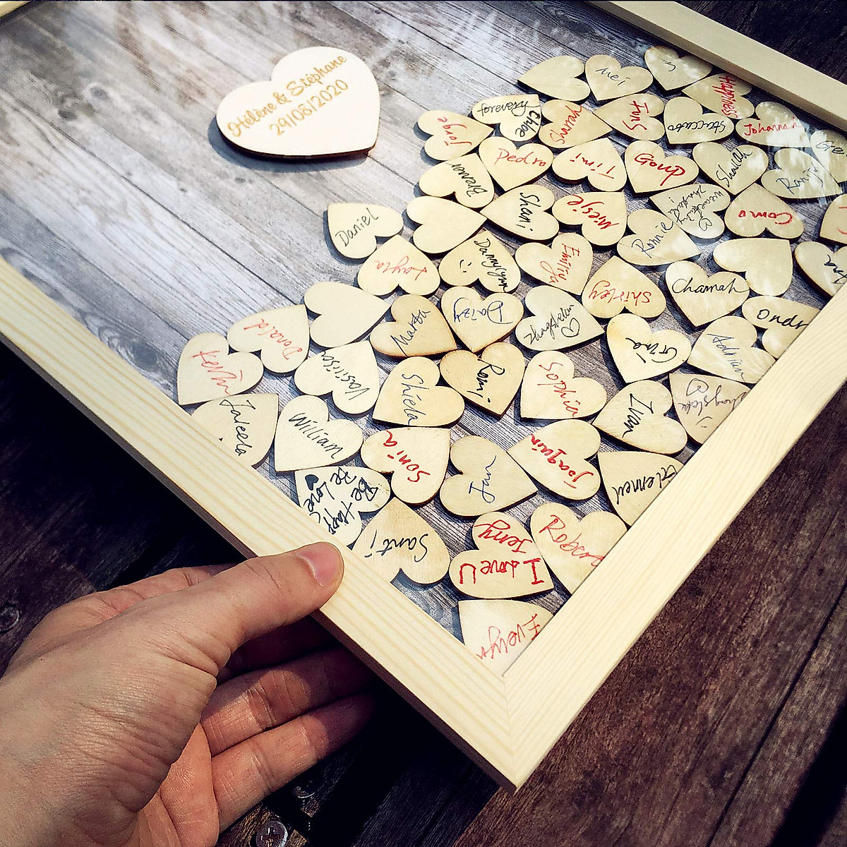 Wedding Guest Book Alternative Pen Sign Drop Top Wooden Frame for Baby Shower Birthday Party Decoration 120 Hearts