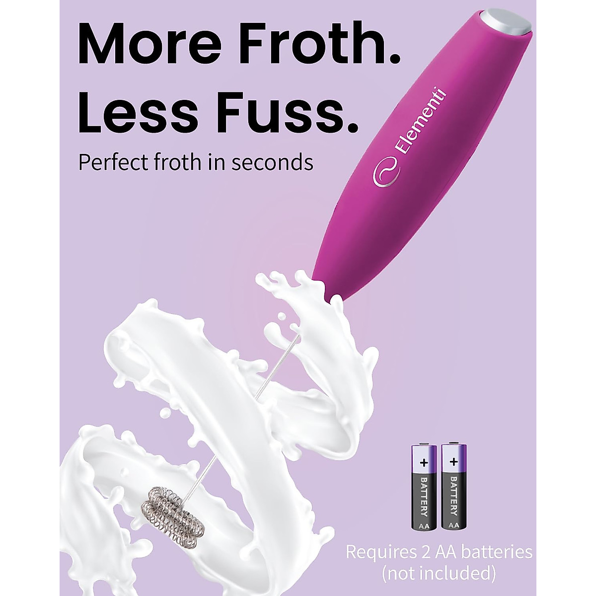 Elementi Milk Frother Handheld Double Whisk - Coffee Frother Electric Stirrer, Matcha Whisk & Drink Mixer Handheld - Frothing Wand - Electric Whisk For Coffee (Hot Pink)