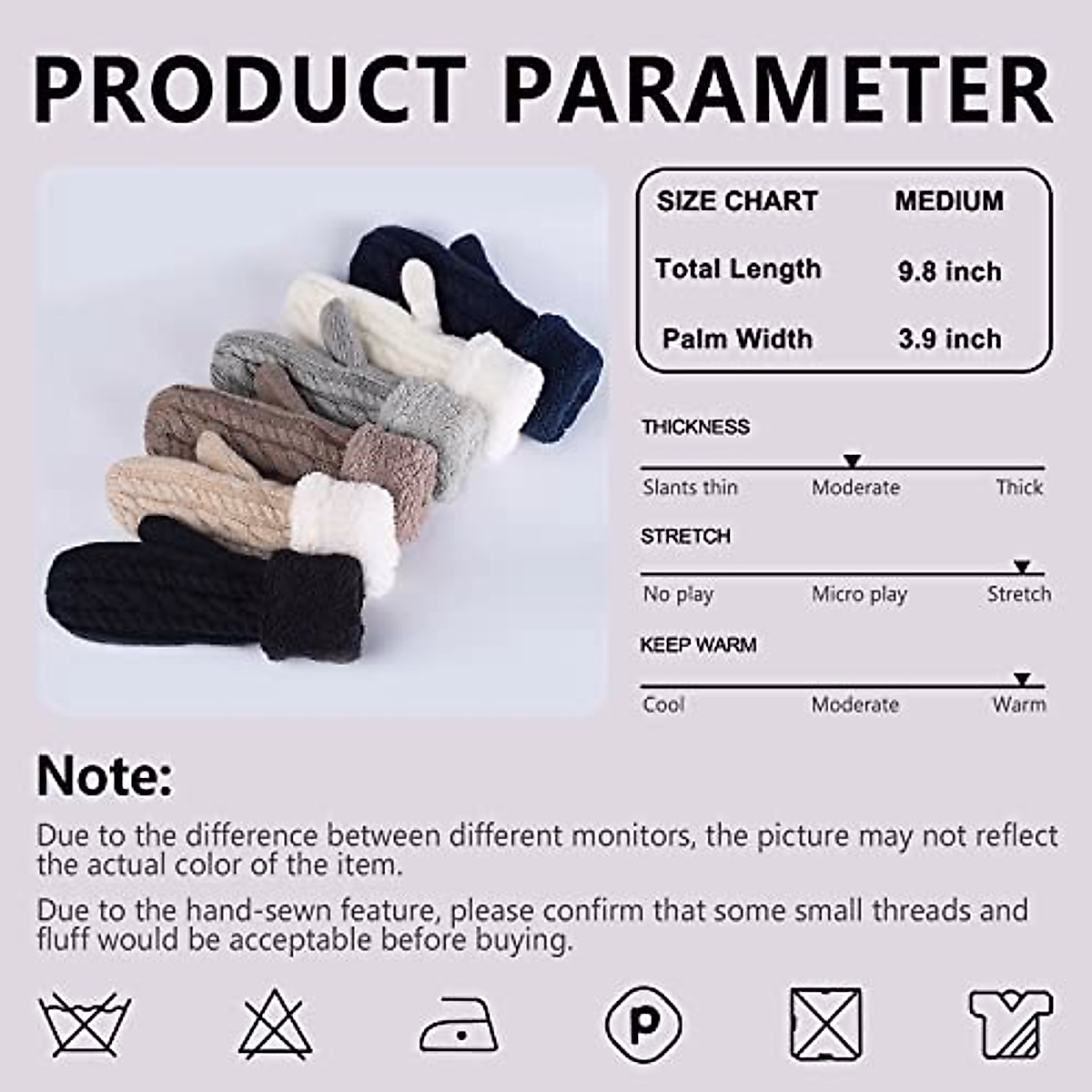 Women's Winter Gloves Warm Lining - Cozy Wool Knit Thick Gloves Mittens in 11 color (Beige+dark gray)