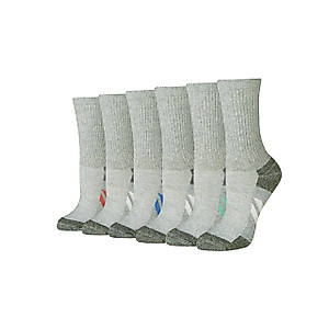 Amazon Essentials Women's Performance Cotton Cushioned Athletic Crew Socks, 6 Pairs, Grey Heather, 8-12