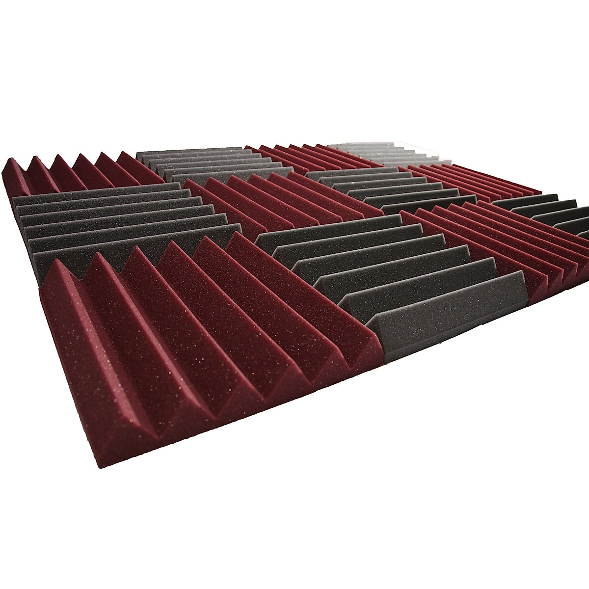 Pro Studio Acoustics - Burgundy/Charcoal - 12"x12"x2" Acoustic Wedge Foam Absorption Soundproofing Tiles - 12 Pack