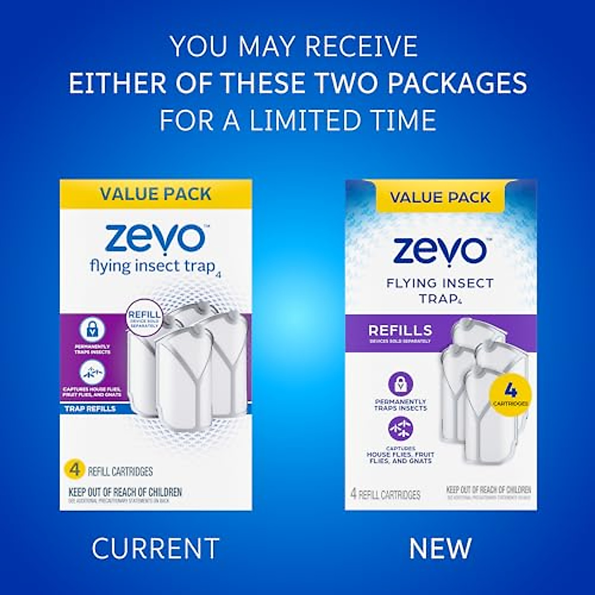 ZEVO Flying Insect Refills for Indoor Light Trap: 4 Light Trap Refill Cartridges Capture Fruit Flies, Gnats and Houseflies (4 Cartridges)