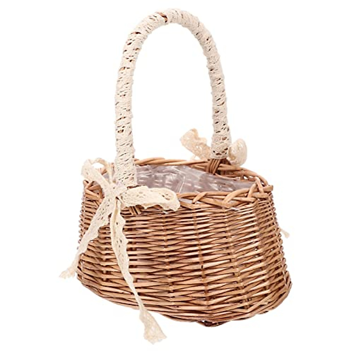 Wicker Rattan Flower Basket Willow Handwoven Basket with Handle and Plastic Insert Easter Eggs Candy Basket Flower Girl Baskets for Home Garden Decor Style 1