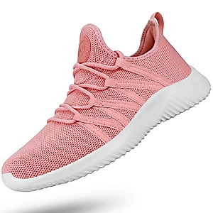 Feethit Womens Slip On Running Shoes Non Slip Walking Shoes Lightweight Gym Workout Shoes Breathable Fashion Sneakers All Pink Size 9