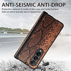 Python Skin Pattern Case for Samsung Galaxy Z Fold 4, Hinged Protection Case Compatible with Wireless Charging, Shockproof Anti-Scratch Protective Cover Case for Samsung Galaxy Z Fold 4 5G(Brown)