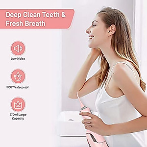 Sejoy Cordless Water Flosser, Water Dental Flosser Water Flossers for Teeth Portable Oral Irrigator Rechargeable for Home Travel Office, 270ML IPX7 Waterproof 5 Cleaning Modes and 5 Jet Tips