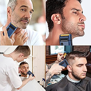 Styleader Retro Electric Razors for Men with Beard Trimmer, Rechargeable Mens Gold Foil Shavers, Strong Power (Blue)