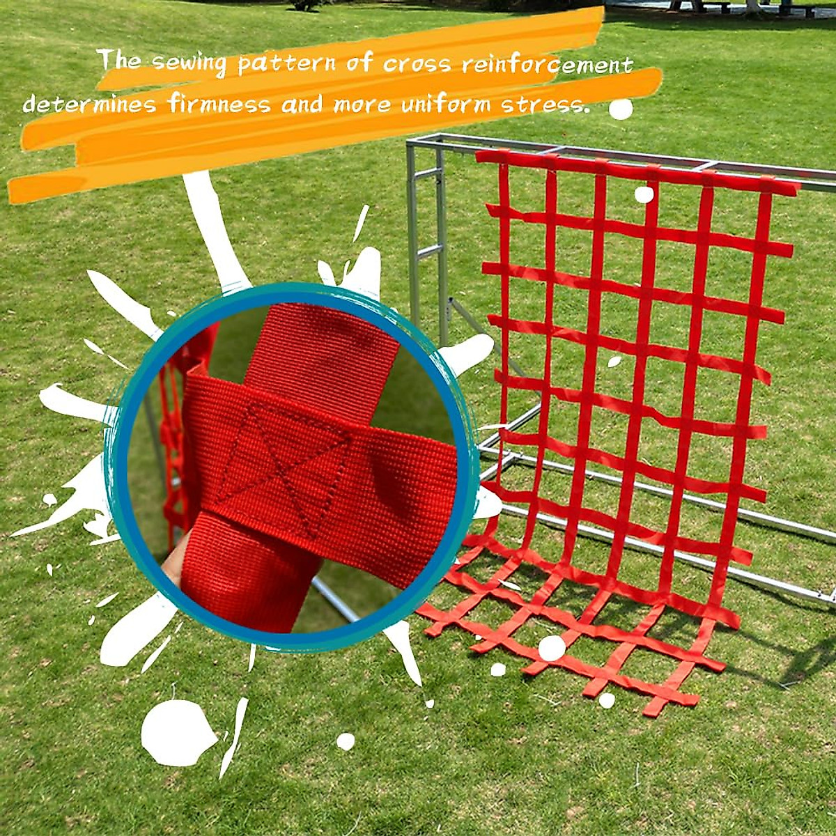 CL CLC Climbing Cargo Net Red 7ftx4ft (95inchx57inch)-Playground Play Safety Net,Rope Ladder,Jungle Gyms, Swing Set, Obstacle Courses for Outdoor Treehouse