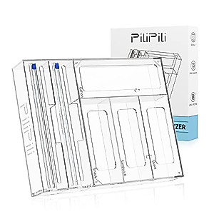 PILIPILI Acrylic 6 IN 1 Foil And Plastic Wrap Dispenser With Bag Storage Organizer for Kitchen Drawer, Food Storage Bag Holder, Compatible With Wrap, Foil, Gallon, Quart, Snack Bags