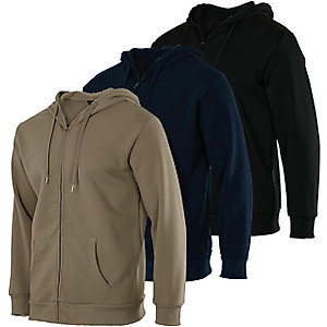 3 Pack: Men’s Fleece Mens Hoodie Long Sleeve Full Zip Up Hoodies for Men Windbreaker Jacket Sweatshirt Workout Running Sports Casual Outdoor Hiking Performance Active Gym Athletic Pullover Set 4, S