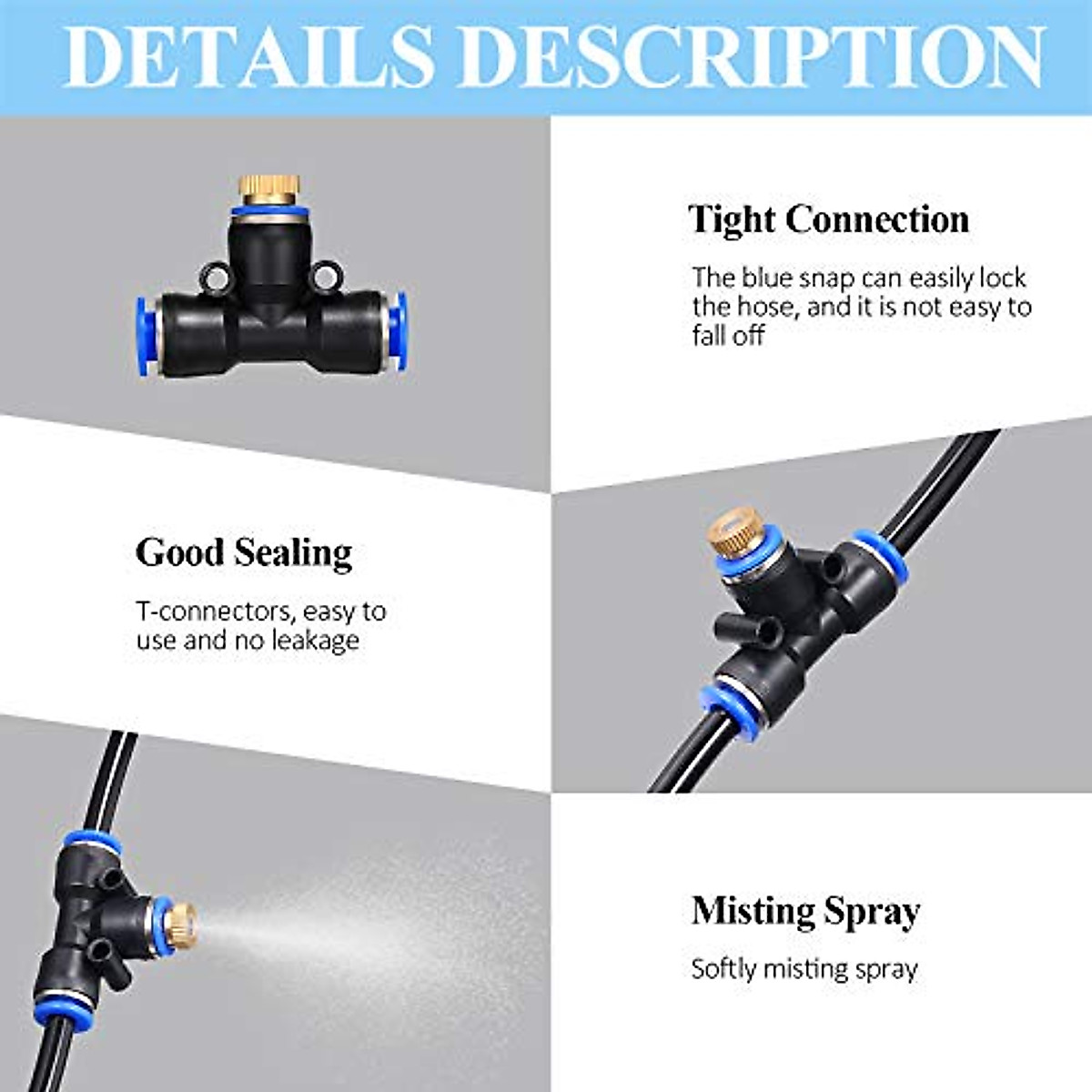 Hotop Fan Misting Kit, Outdoor Fan Misting Cooling System with 6 Brass Mist Nozzles Brass Adapter 19.68 Feet Misting Line 20 Cable Tie for Cooling Patio Garden Greenhouse Breeze Connect to Outdoor Fan