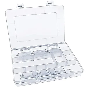 Xiaoyztan 18-Grid Adjustable Plastic Storage Box with Removable Divider for Electronics Jewelry Sewing Tool Gadgets, 7.9 x 5.7 x 1.1 inch