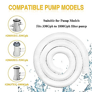 Pool Pump Replacement Hose, Vacuum Cleaner Hose Set, 1.25" Diameter Accessory 59" Long Pool Filter Pump Hose for Pump Models 330 GPH, 530 GPH, 1000 GPH, 607, 637 above Ground Pools