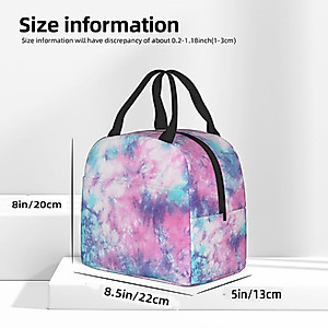 PrelerDIY Pastel Blue Pink Tie Dye Lunch Box Insulated Meal Bag Lunch Bag Reusable Snack Bag Food Container For Boys Girls Men Women School Work Travel Picnic