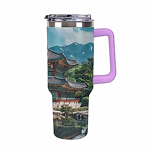 Korean Architecture Palace of Koreas Insulated Tumbler with Lid And Straw Stainless Steel Travel Coffee Mug 40oz Violet-style