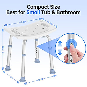 Delog Shower Chair for Inside Shower, Tool-Free Assembly Height Adjustable Shower Bench for Seniors, Elderly, Disabled, Handicap and Injured, Shower Stool 300lbs (300LB)