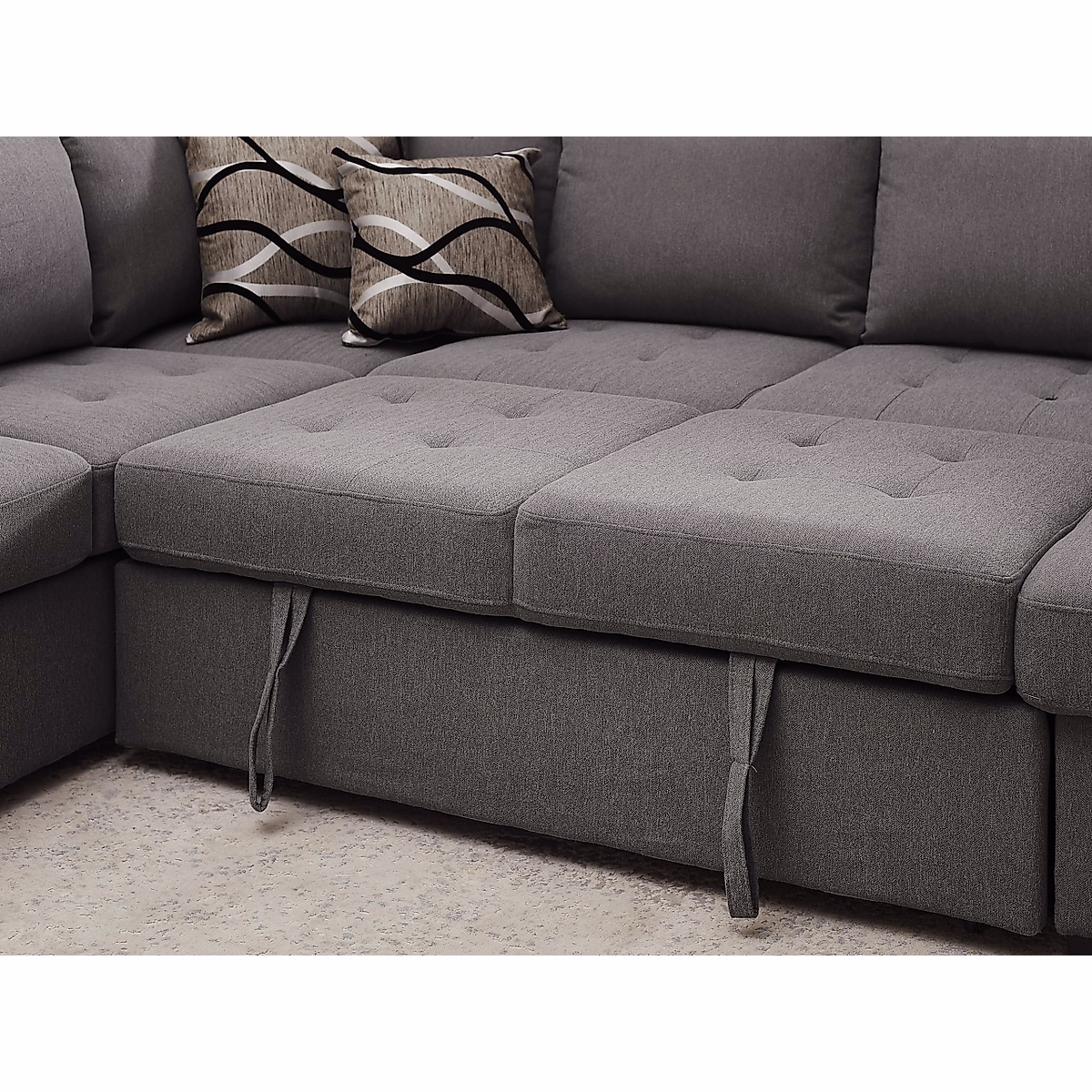 THSUPER Sectional Sleeper Sofa Couch Pull Out Bed with Storage Chaise, U Shape Oversized Sectionals Couches for Living Room, 6 Seater Gray