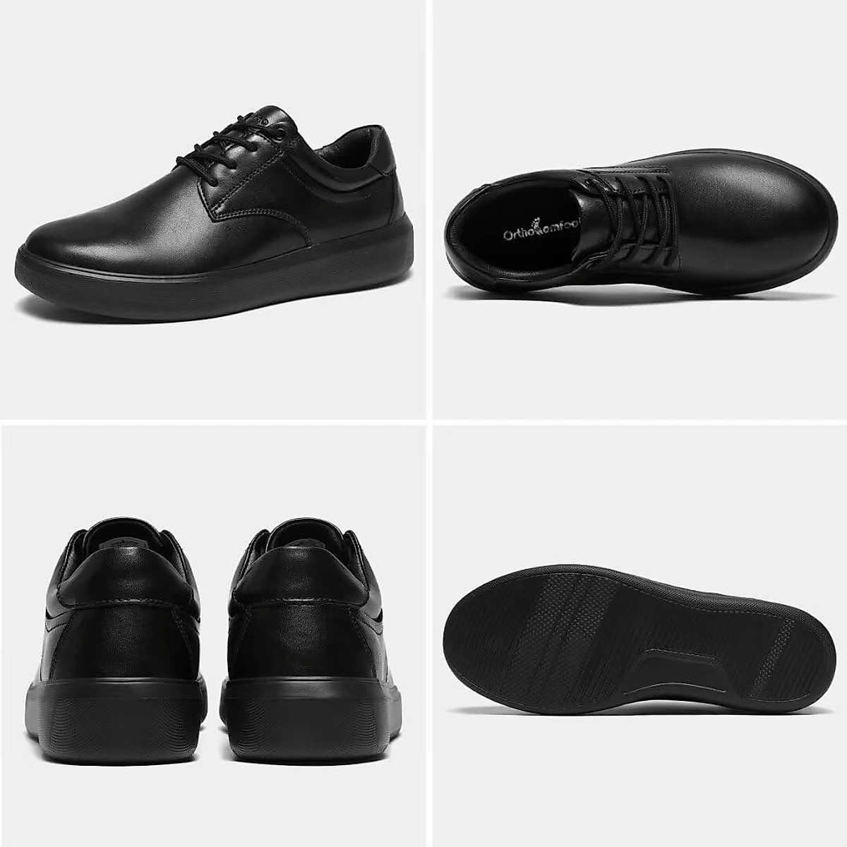 Men's Orthopedic Leather Dress Walking Shoes: Comfortable Plantar Fasciitis Fashion Oxford with Arch Support, Heel and Foot Pain Relief Dress Shoes for Wedding Black Size 12