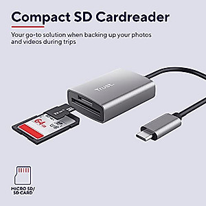 Trust Dalyx Fast USB Cardreader, Fast USB 3.2 Gen 1 with USB-C Connector, 104 MB/s with Compatible UHS-I Cards, (Micro) SD, SDHC and SDXC up to 2 TB, MacBook, PC, Laptop, Chromebook