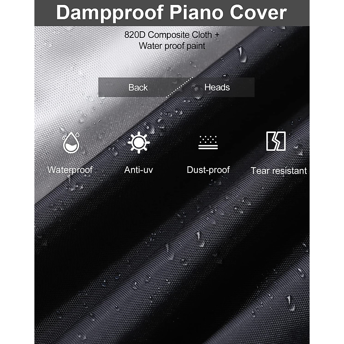 Piano Keyboard Dust Cover, Water Proof Stretchy Electric Piano Keyboard Covers for Digital Electric Pianos, Full Cover Elastic Lock Music keyboard Protector Cover (88 - Keys, Black)