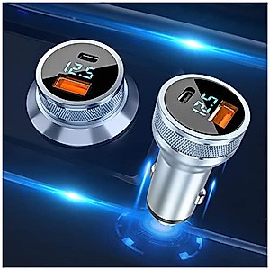 Junecarp Car Charger,Fast Charge USB Type Quick Charge 3.0 and PD 36W Aluminum Alloy Cigarette Lighter USB Charger Voltage Display Adapter for iPhone,13/12/11 pro/XR/x/7/6s,Car Accessories