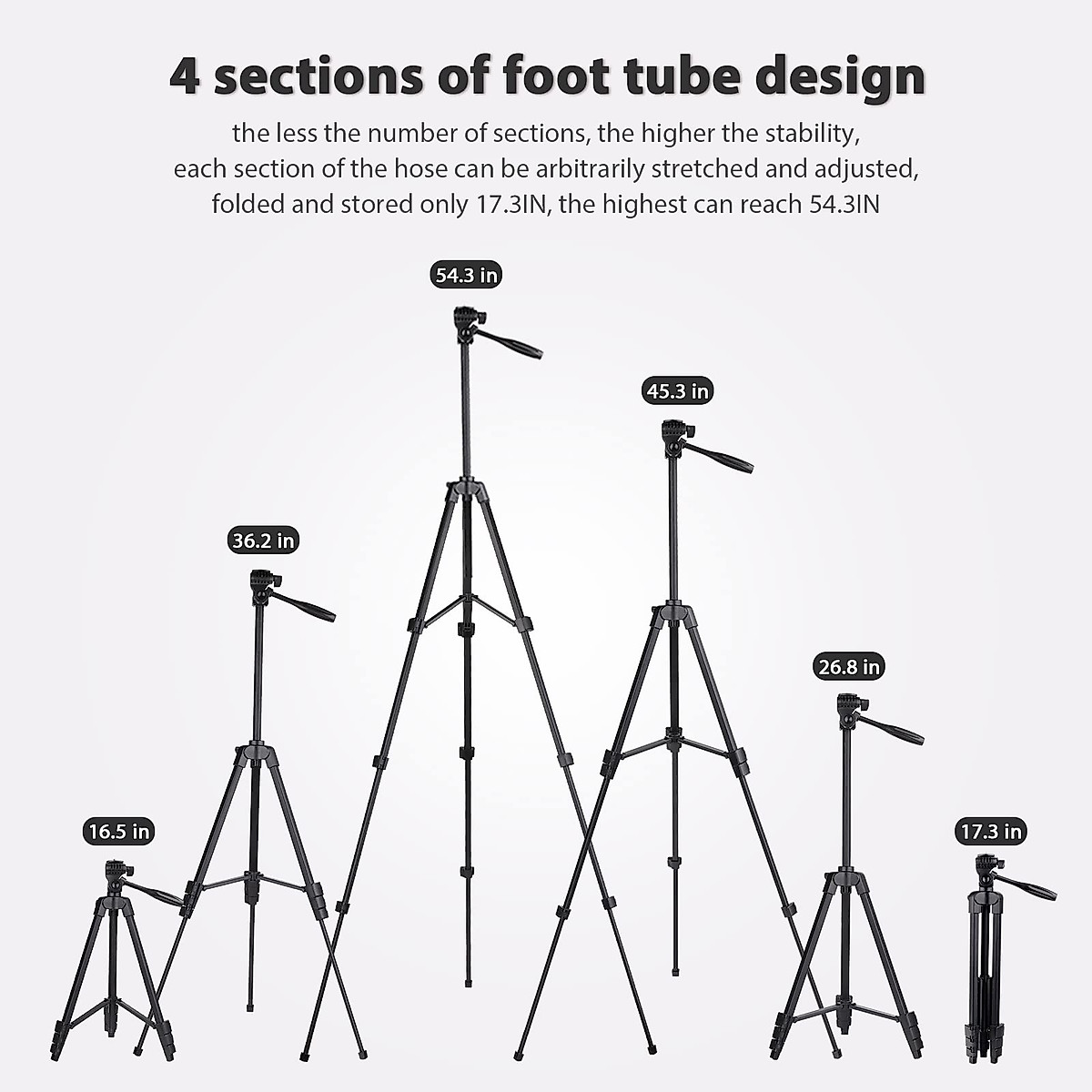 GEEKOTO Phone Tripod,55 inches Aluminum Camera/Mobile Phone Tripod with Carrying Bag with a Maximum Load of 6.6 pounds,Portable Tripod for Photography and Video Recording Black