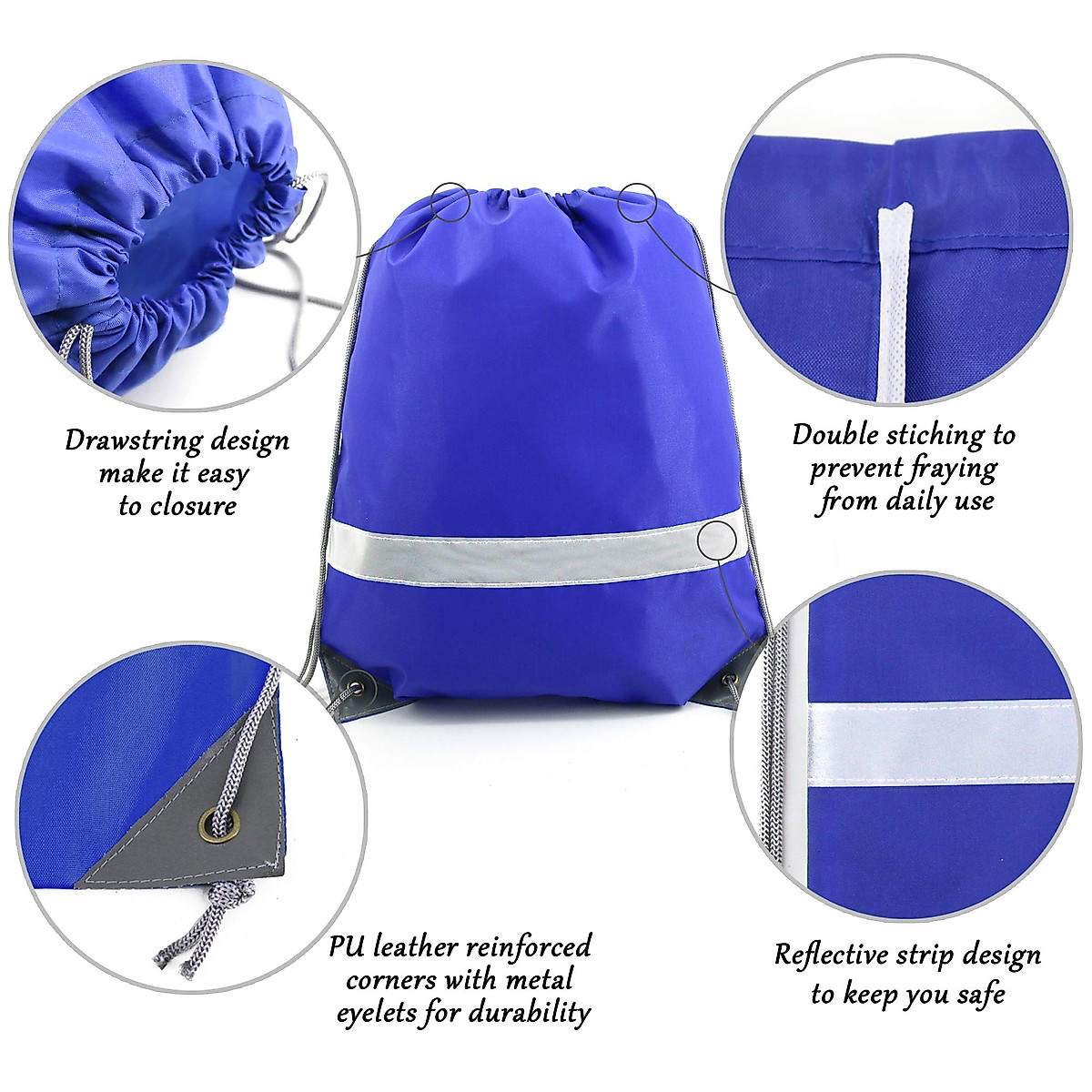 BeeGreen 20 Pieces Royal Blue Drawstring Backpacks Bags Bulk, String Bags Reflective Cinch Sack, DIY Blank Drawstring Bags for Women and Men