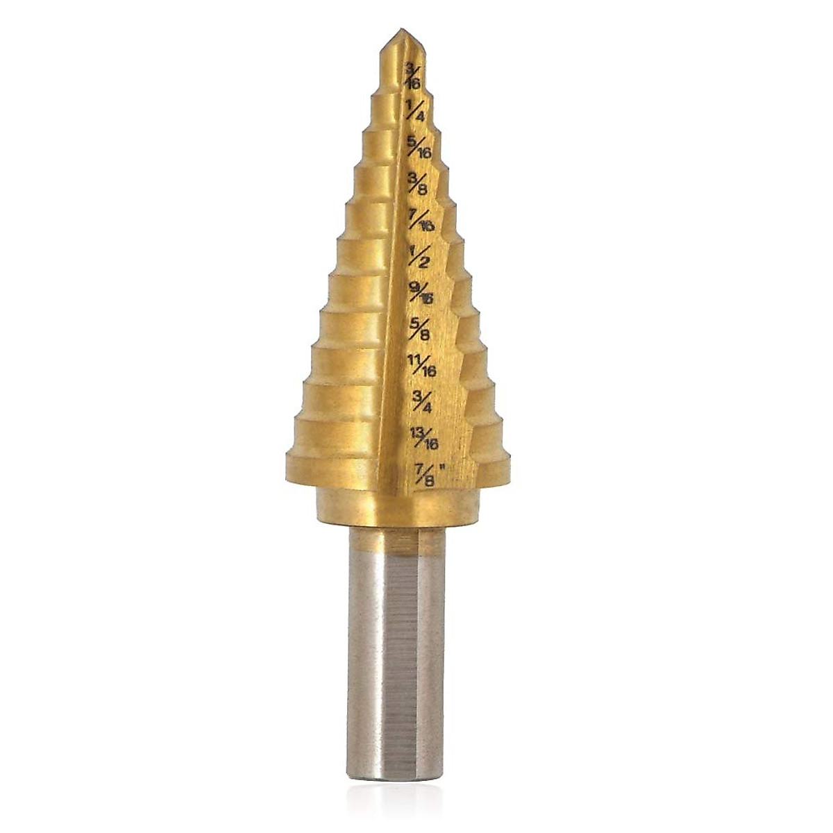 Saiper Titanium Step Drill Bit 3/16" to 7/8" (12 Step Sizes) HSS 4241 Triangle Handle Step Drill Bits Drill Holes for Plastic, Aluminum, PV Plate